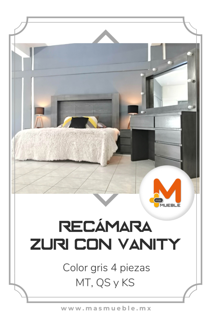 Recámara Zuri con Vanity gris – más MUEBLE